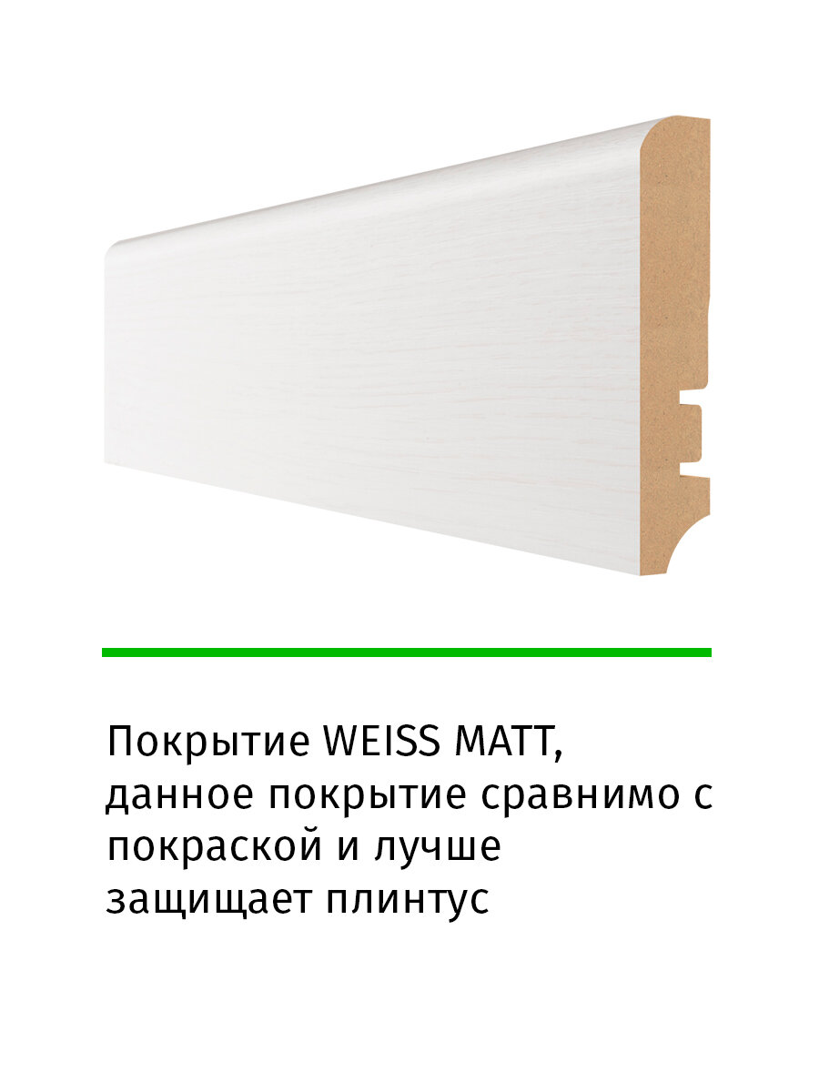 Плинтус Hannahholz AD 81402.33 , МДФ, пленка белая со слоем лака, 81x16x2400мм, 8 шт.