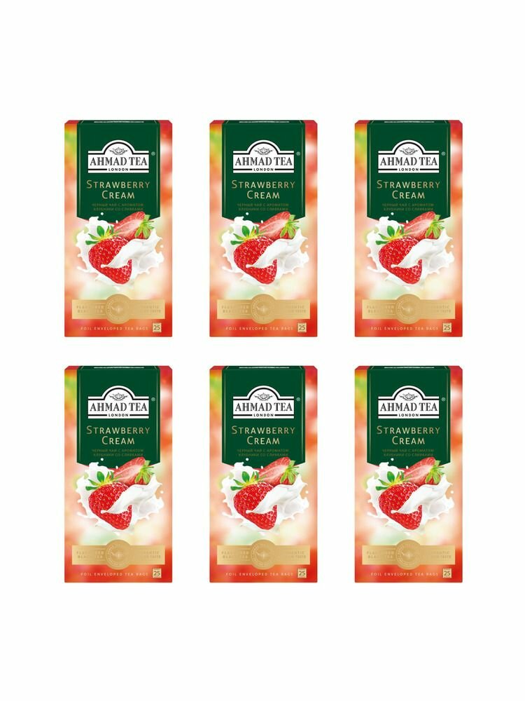 Ahmad Tea Чай черный Клубника со сливками 25 пакетиков по 1.5г, 37.5 г, 6 шт
