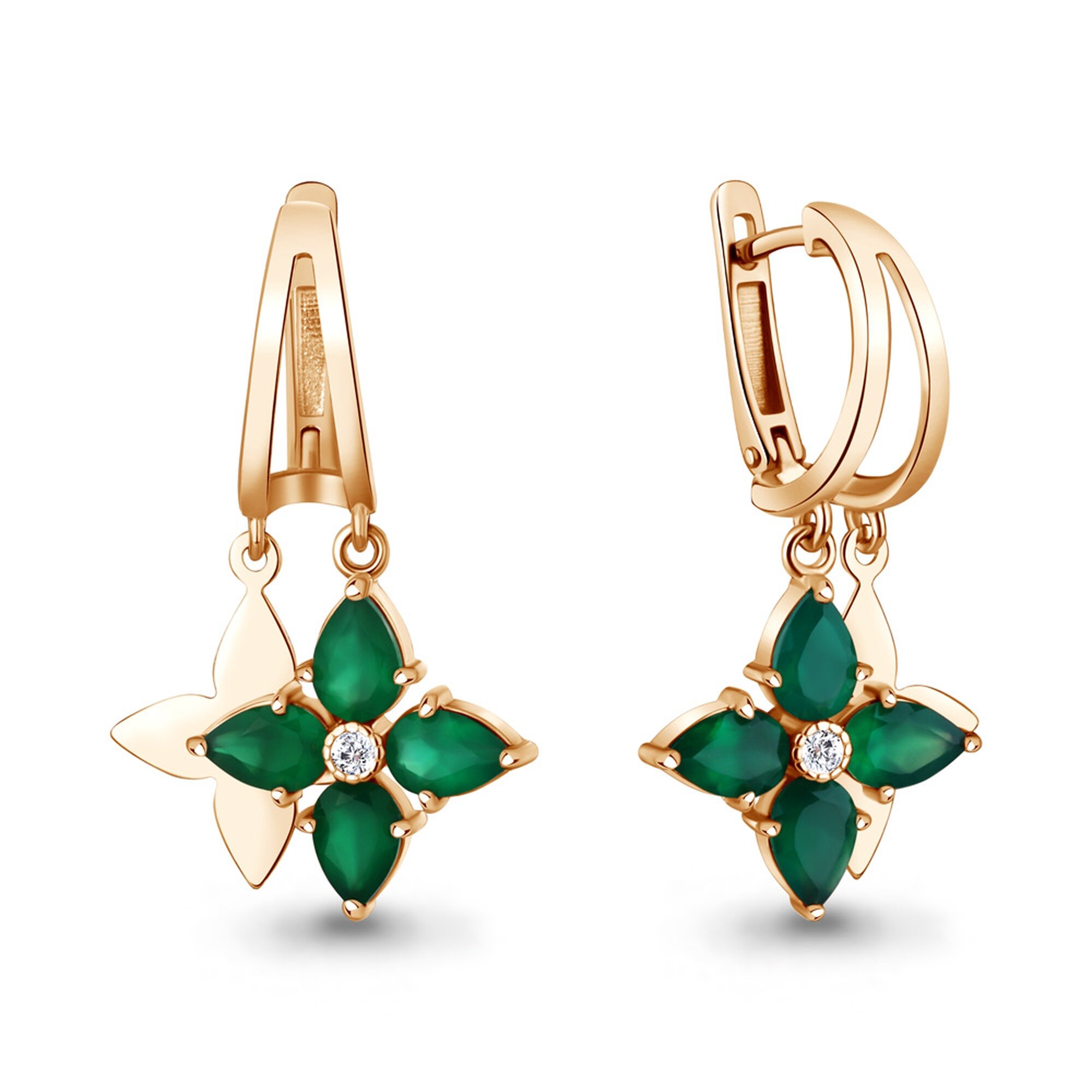 Серьги Diamant online, серебро, 925 проба, золочение, агат, фианит