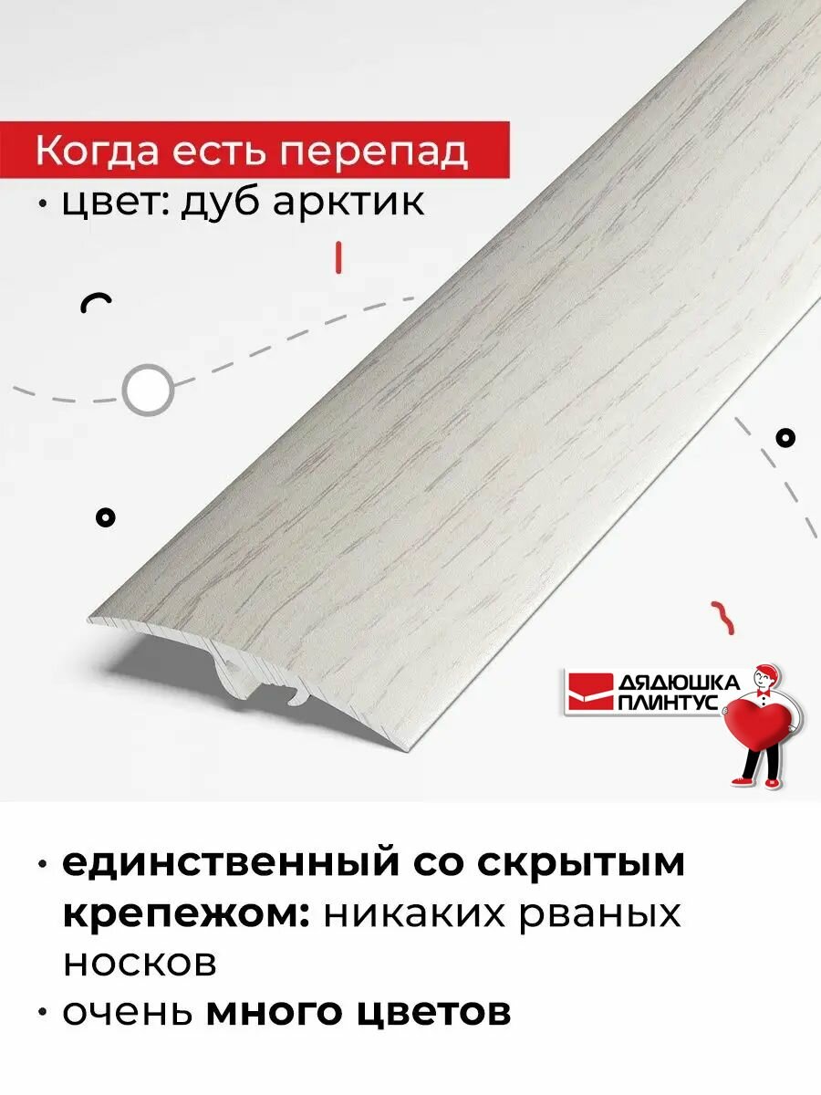 Порог для напольных покрытий со скрытым креплением разноуровневый 90 см, 2 шт