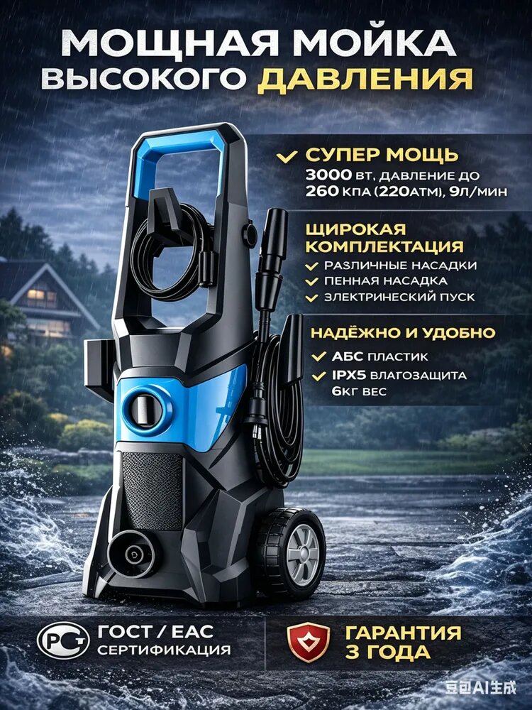 Мини мойка высокого давления 3000 Вт, 260 бар