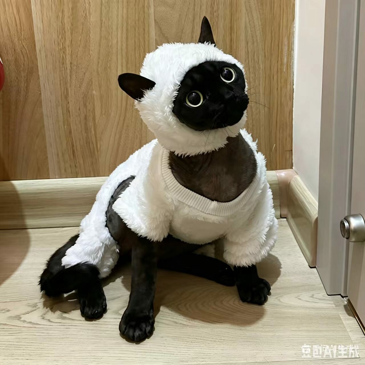 Костюм кошки, двусторонний бархат, с капюшоном, белый, размер XL