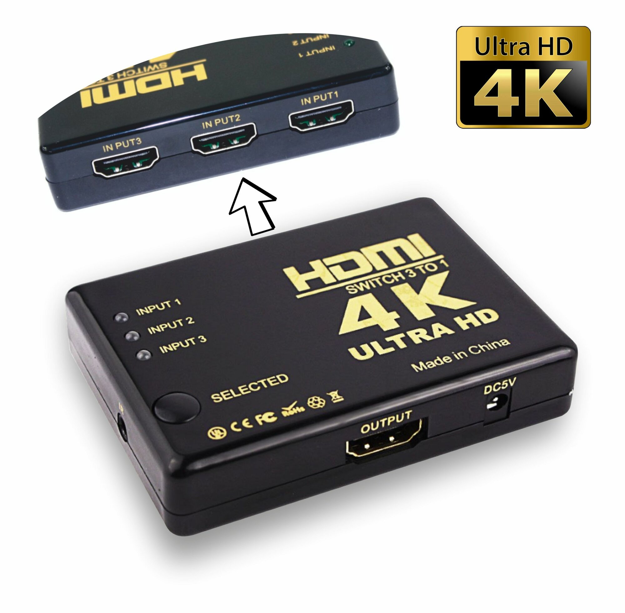 Переключатель видеосигнала HDMI 3х1 4К с пультом ДУ, разветвитель кабеля