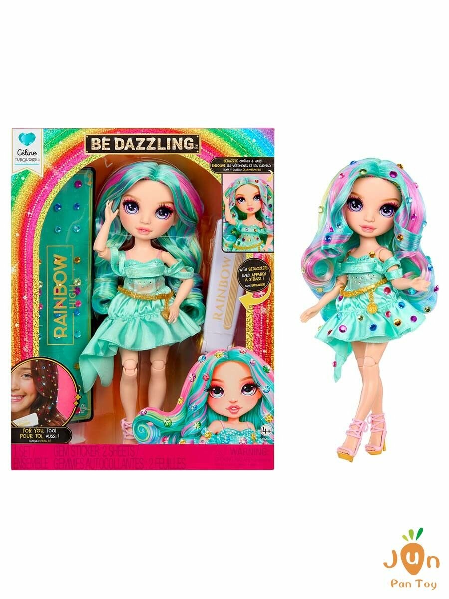 Rainbow High Be Dazzling C line Turquoise Fashion Doll / Кукла в модном наряде, высота 23 см, подвижные суставы, длинные зелено-розовые волосы, подойдет в качестве подарка или коллекции
