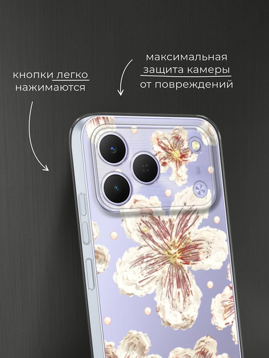 Чехол на Tecno Spark 50 / Текно Спарк 50 с принтом Белые цветы сакуры, прозрачный — фото 1