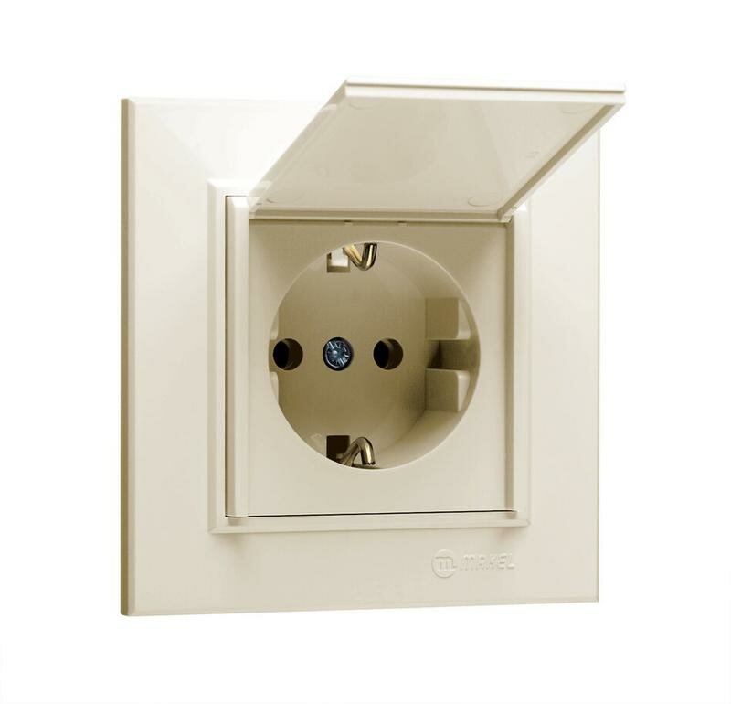 Розетка с/з и крышкой СП Karea 16А IP20 крем. Makel 56010029