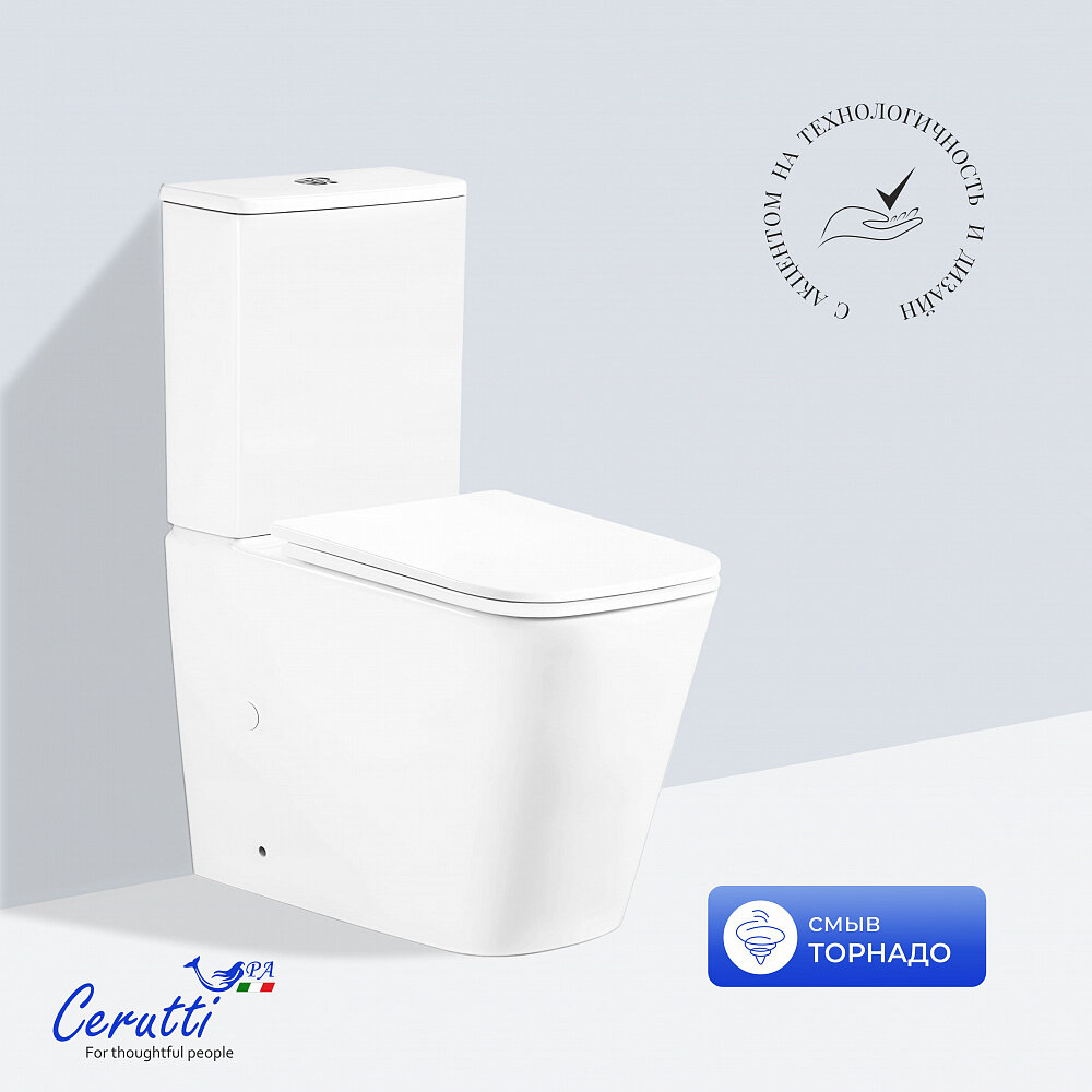 Унитаз напольный Ceruttispa манлио (MANLIO) Tornado CT10618 безободковый (630х350х805)