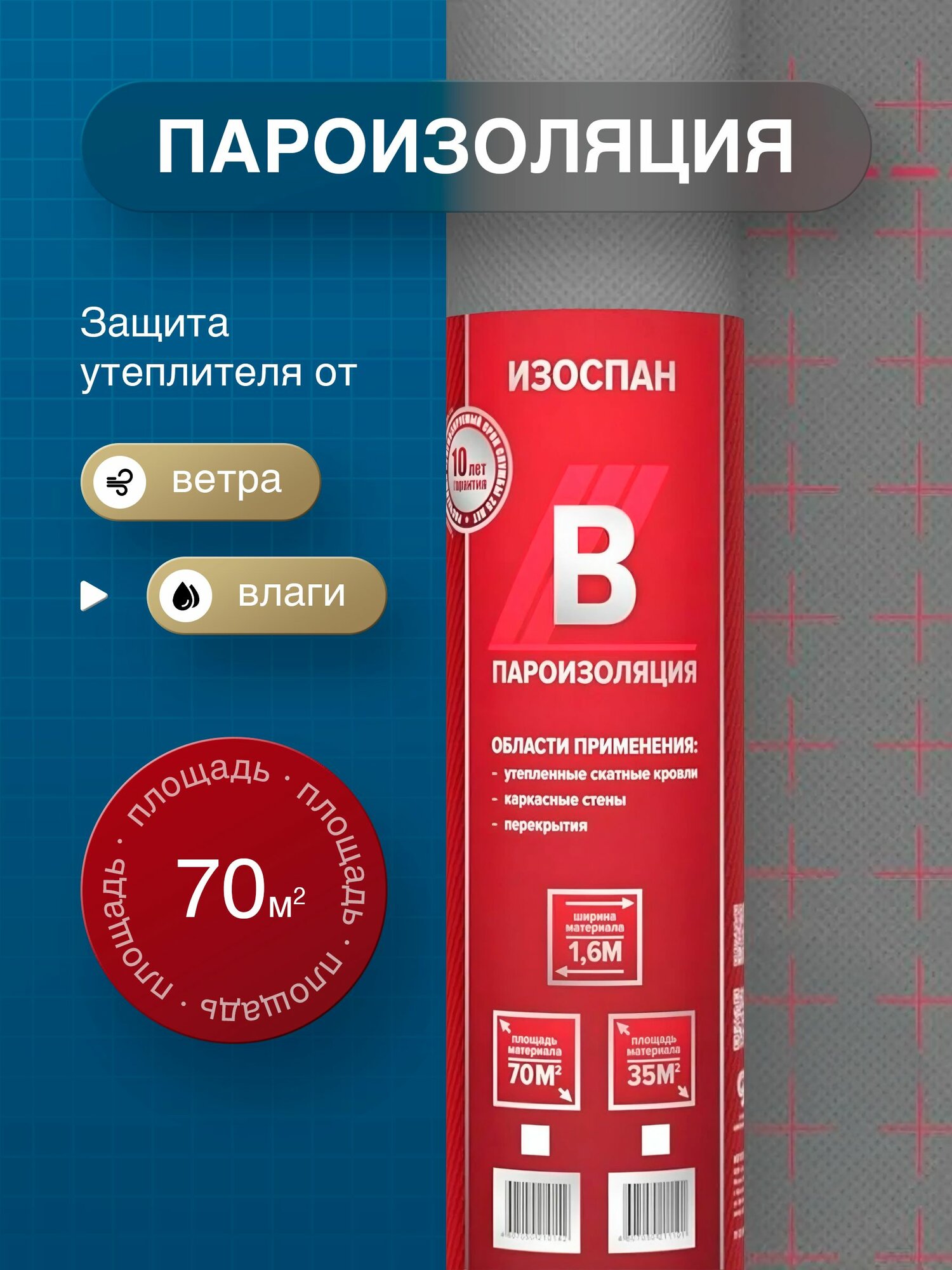 Пароизоляция Изоспан B 70 м. кв. пароизоляция для потолка, кровли, стен и пола для отделки дома для ремонта