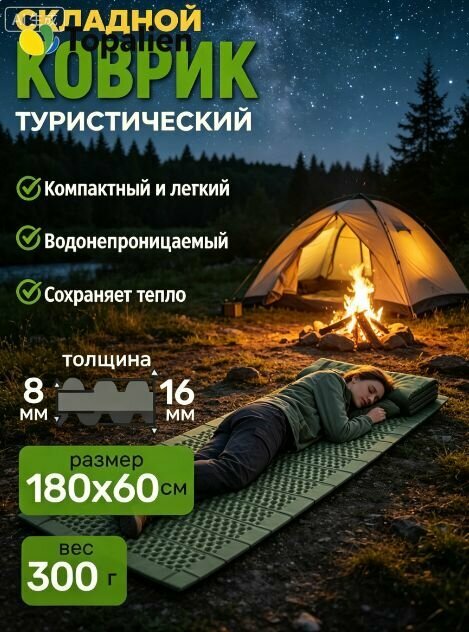 Коврик туристический складной Гармошка 180х60х1.7 см/Походный, армейский, тактический.