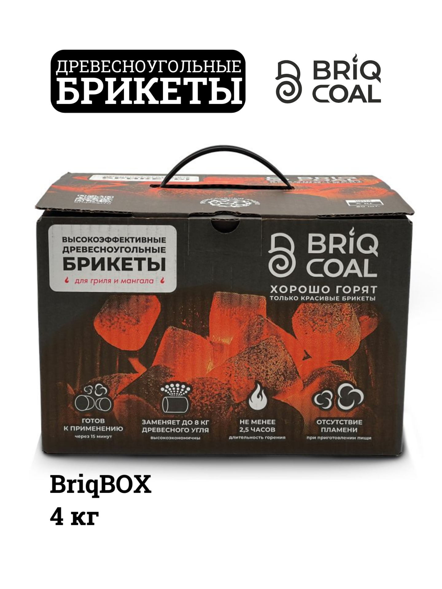 Уголь брикетированный древесный BRIQCOAL BRIQ BOX 4 кг, короб