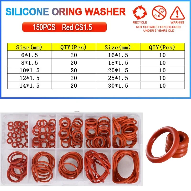 Силиконовые прокладки для сантехники CS1mm CS1.5mm CS2mm CS2.5mm CS3mm CS3.5mm Red CS1.5mm 150Pcs