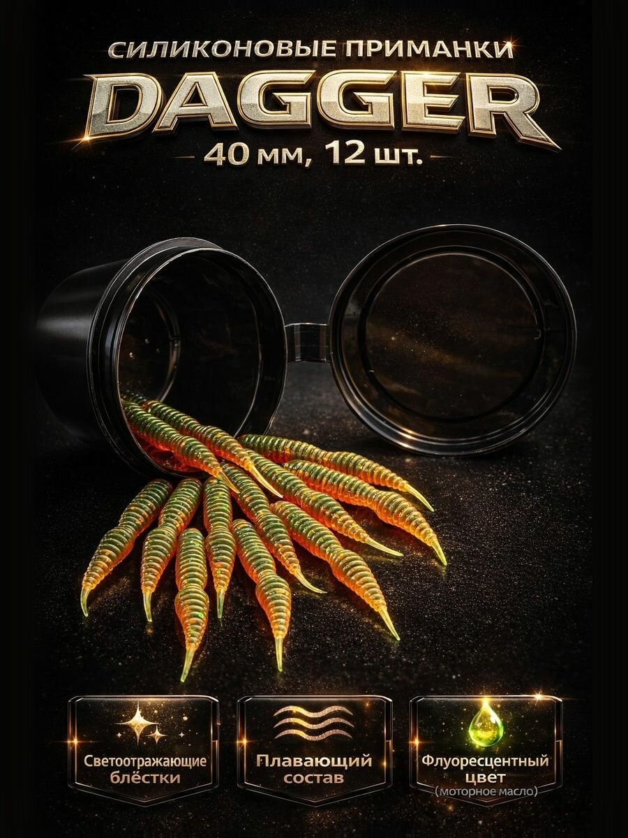 Силиконовые приманки на окуня для микроджига Dagger, 40 мм (12 шт)