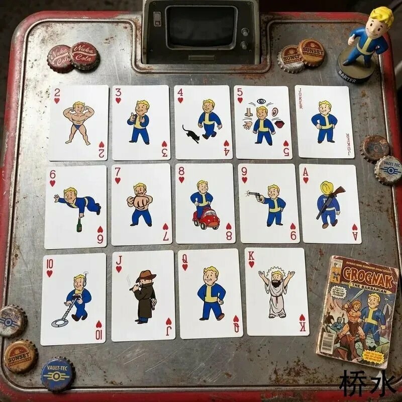 Коллекционные игральные карты Fallout (Фоллаут) Набор 54 шт. с Волт-Боем (Vault Boy) Подарок для фанатов и геймеров, мерч