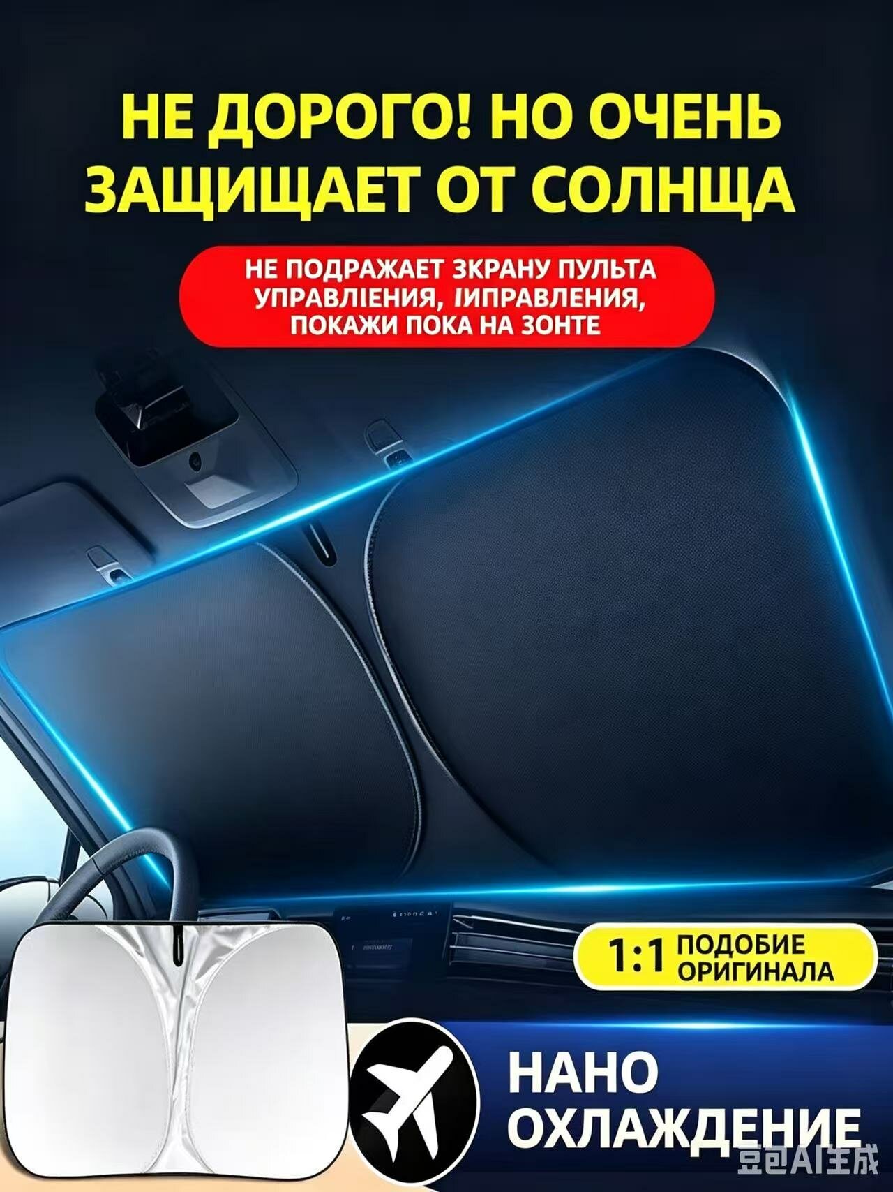 Солнцезащитный козырек для лобового стекла автомобиля, универсальный — фото 1