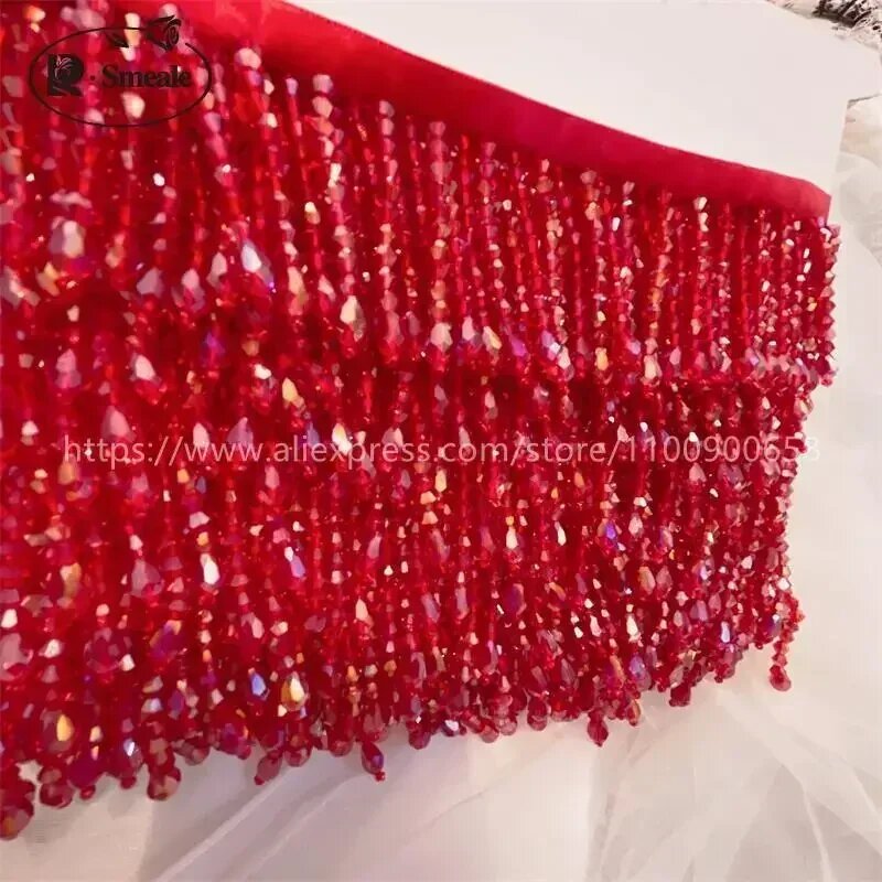 Кружевная лента R SMEALE с бисером и кисточками, 6 см, полиэстер Красный, Red, 45CM Length