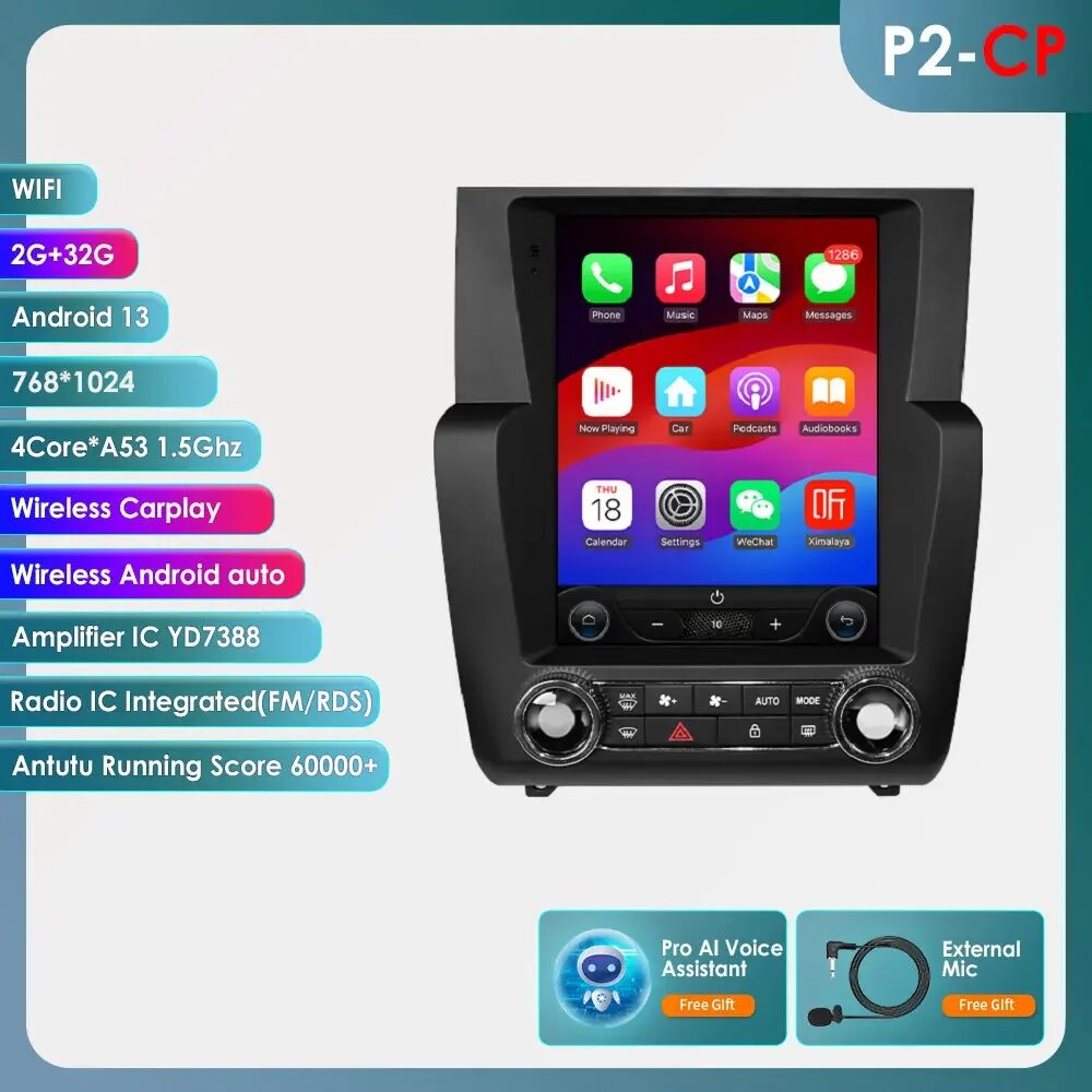 Carplay 4G-LTE 360Camera Carplay Android Автомобильный радиоприемник для P2CP(4Core 2G 32G)AI