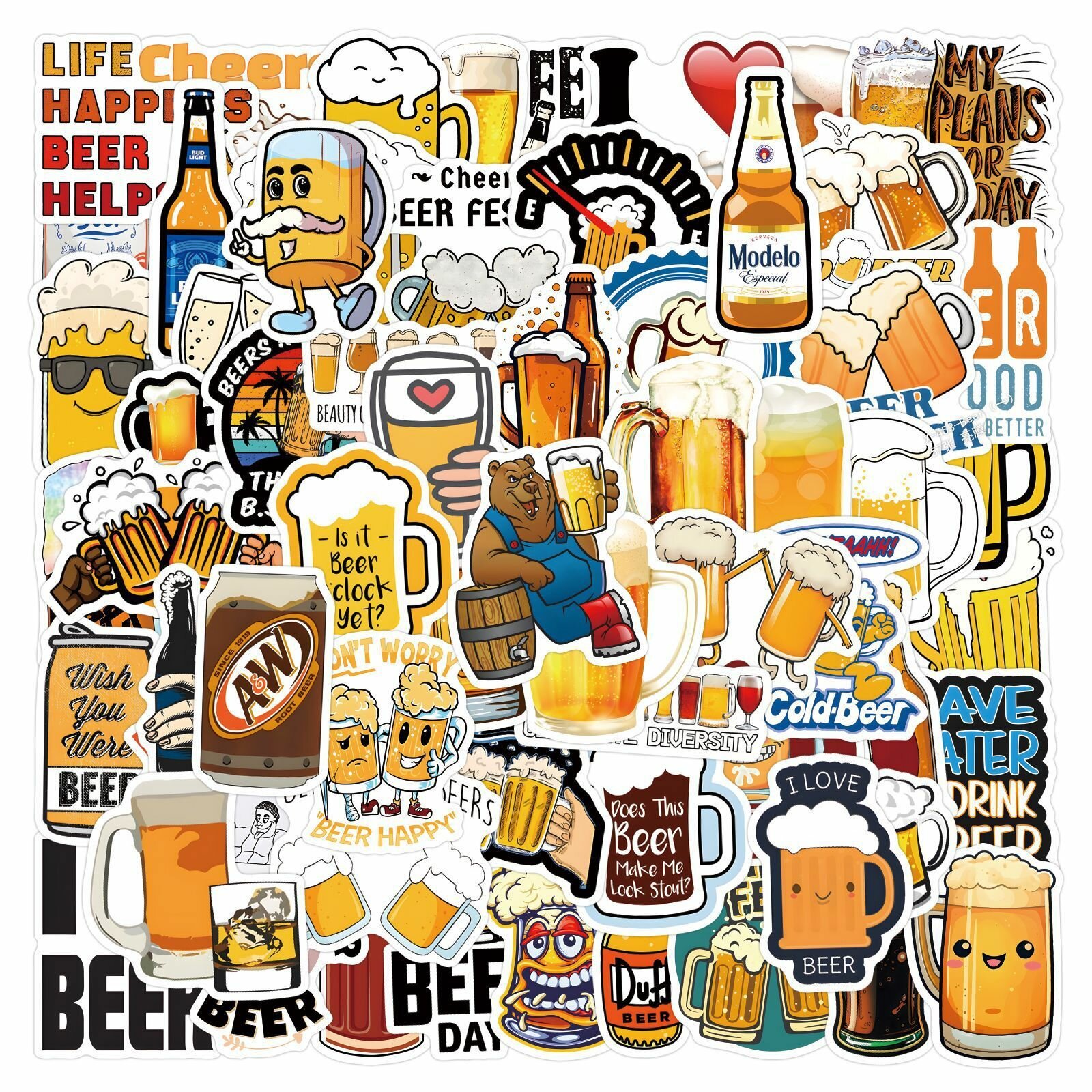 Набор самоклеящихся виниловых наклеек Beer 110 шт. Купите две штуки и подарите одну в подарок.