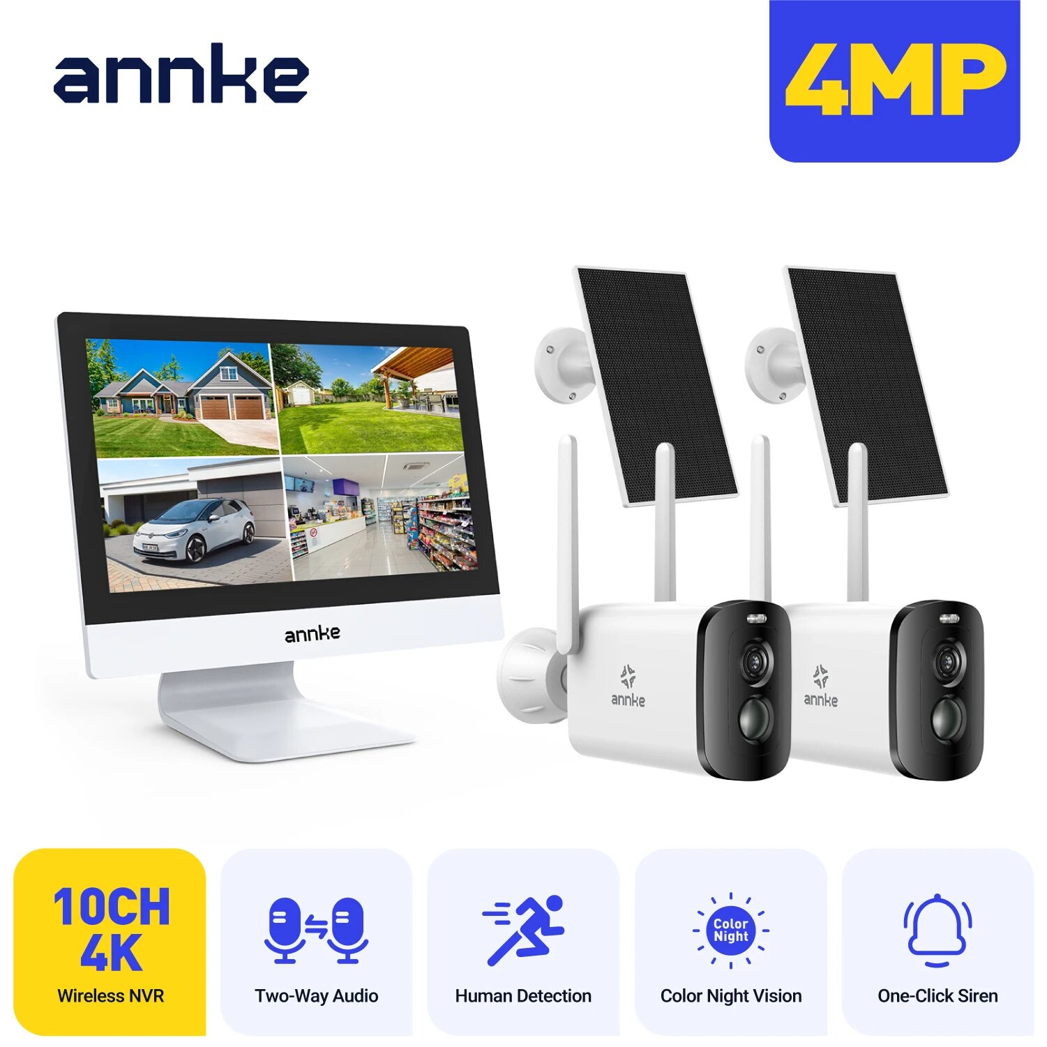 Камера наблюдения Annke 5MP с Wi-Fi, 12-дюймовый ЖК-дисплей, PTZ-камеры безопасности с Wi-Fi 2.4G 5.8G, цветное ночное видение PIR, Камера с Wi-Fi для улицы