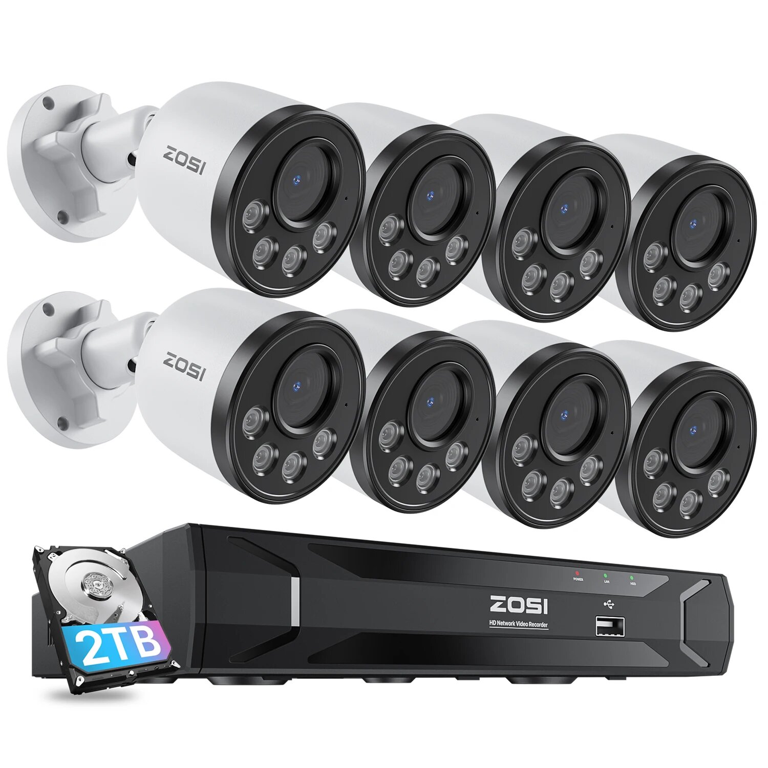 Система видеонаблюдения ZOSI 8CH 3K PoE CCTV с рекордером NVR 5MP H.265 с аудио и камерами IP видеонаблюдения C180 4MP HD для внешнего использования