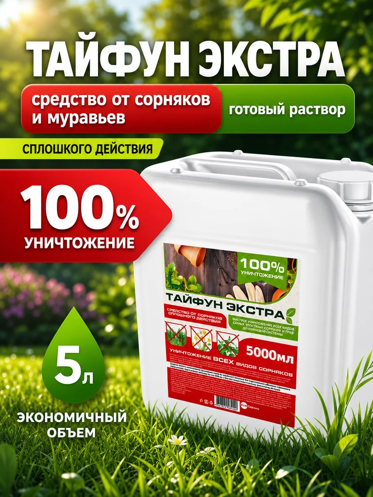 Удобрение. Средство от сорняков Тайфун Экстра 5 литров Готовый раствор