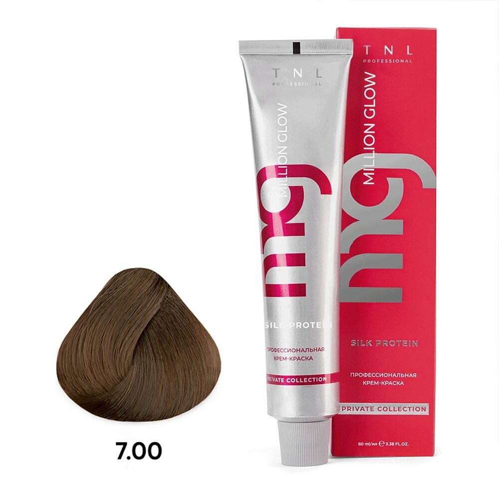TNL Professional Крем-краска для волос TNL Million glow Private collection Silk protein 7.00 Блонд интенсивный 60 мл