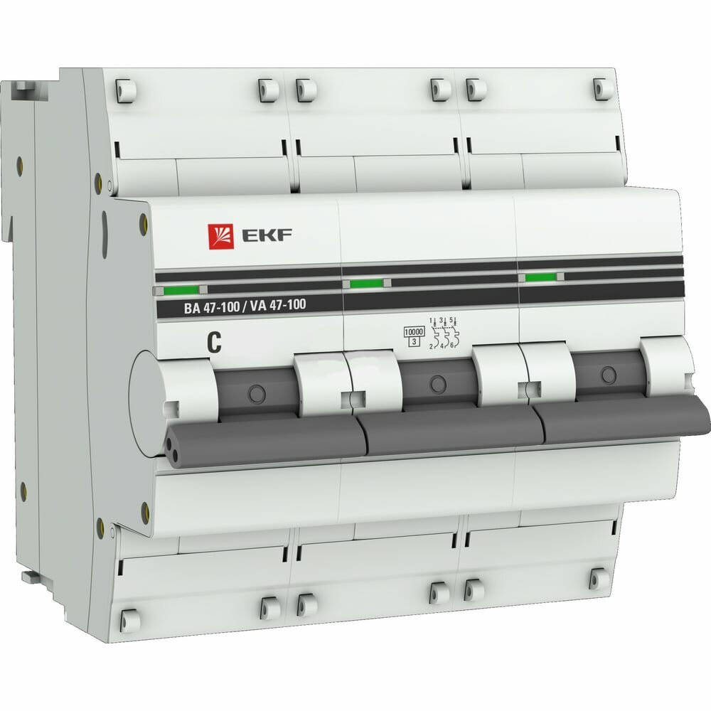 Автоматический выключатель EKF 3P 10А C 10kA ВА 47-100 PROxima mcb47100-3-10C-pro