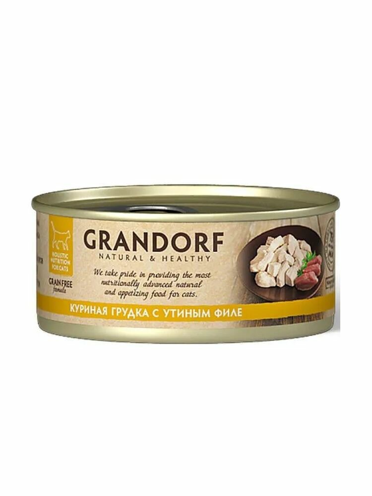 Grandorf Корм влажный для кошек, куриная грудка с утиным филем, 70 гр, 1 шт