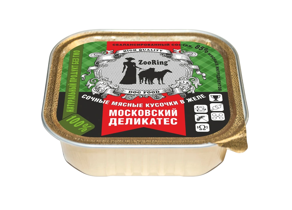 Консервы Зооринг для собак кусочки в желе Московский деликатес 100г