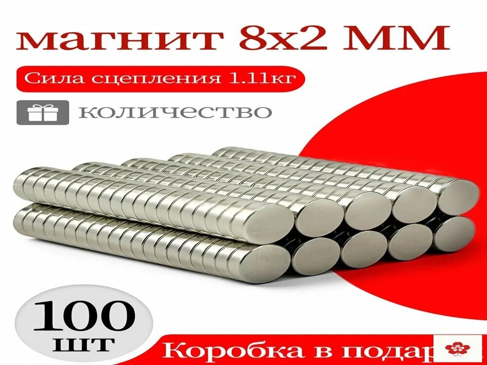 100 шт-магнит диск 8х2 мм(N52)
