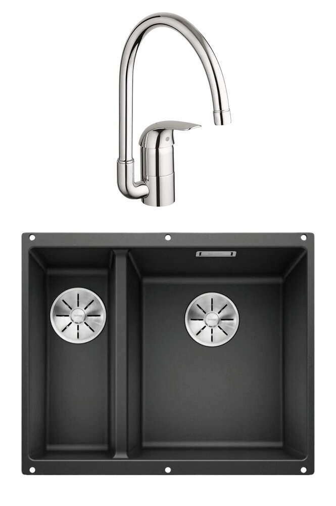 Комплект Мойка Blanco Subline 340/160-U 523558 55x46, антрацит, искусственный гранит / Смеситель Grohe Euroeco 32752000 глянцевый хром