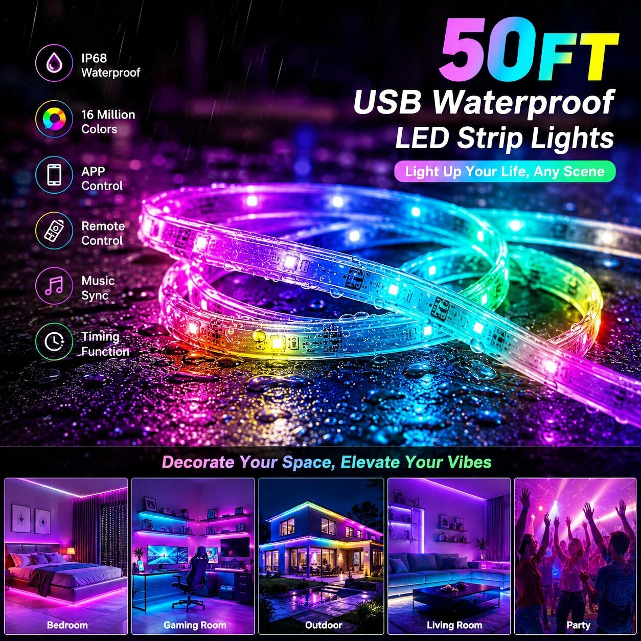 LeiiGeeGo RGB светодиодная лента 5В для улицы RGB, 10m