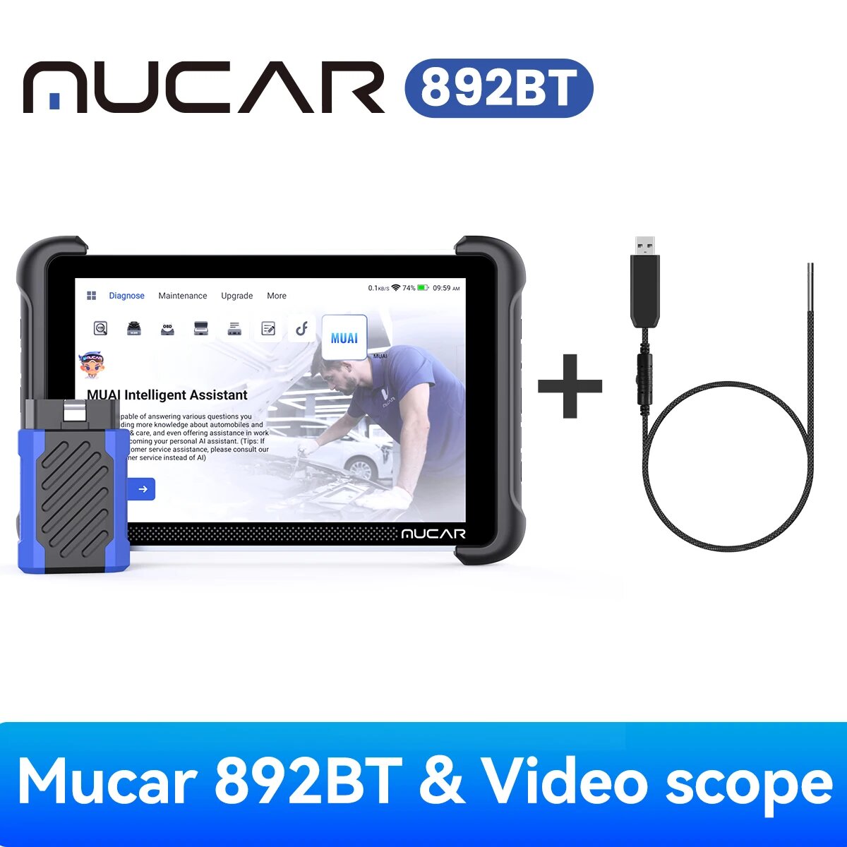 MUCAR 892BT Инструмент для диагностики автомобиля OBD2 с функцией ИИ 35 сбросов Кодирование ЭБУ Двунаправленный Бесплатная пожизненная диагностика полной системы 35 сбросов