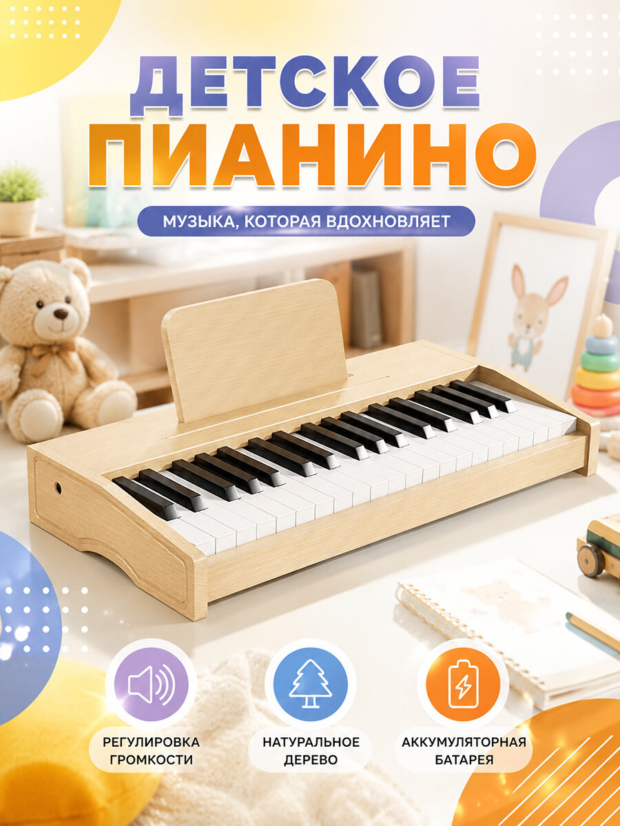 Мини-портативное электрическое пианино, музыкальный инструмент из натурального дерева для развития ребенка