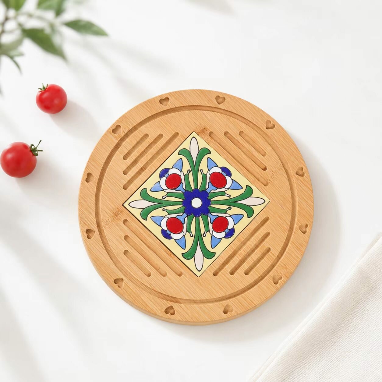 Круглый бамбуковый изоляционный коврик, 22×1,5 см, окрашенный в цвет, коврик для горшков