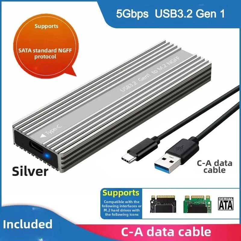 Корпус M.2 SSD NVMe/NGFF USB 3.2 до 10 Гбит/с алюминиевый