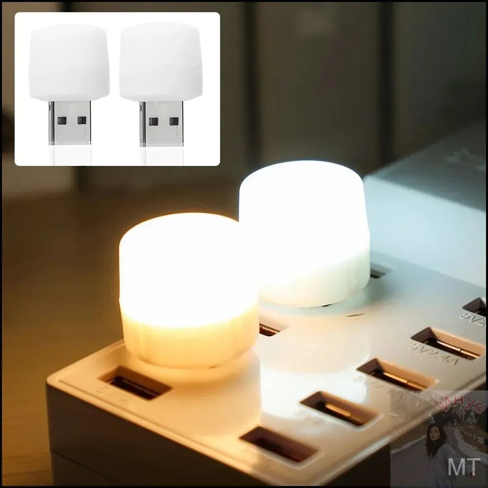USB маленькая круглая портативная лампа с 10 теплыми лампочками(белый+желтый)