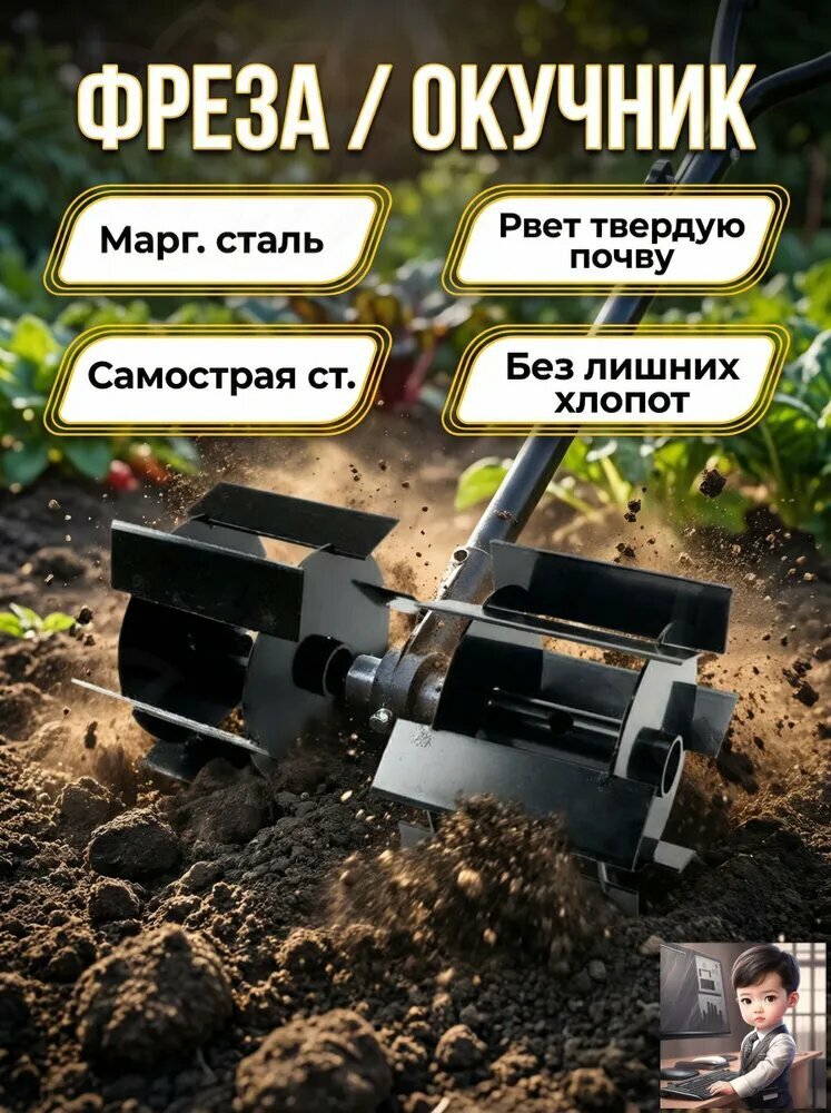 Насадка-культиватор для триммера рыхлитель из марганцовистой стали для почвы, грядок и прополки