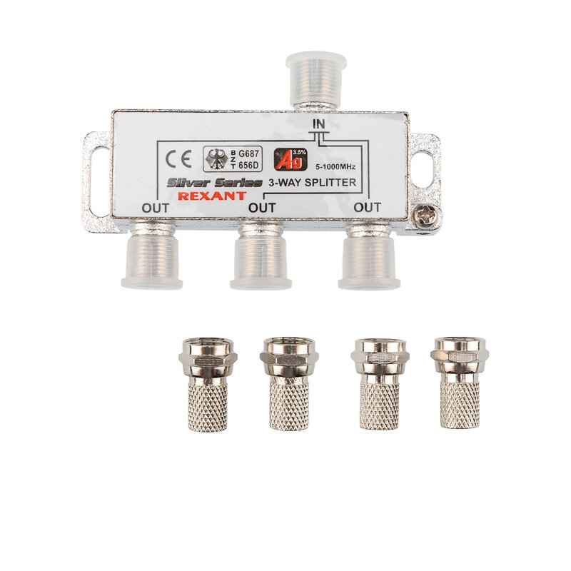 REXANT делитель ТВ х 3 + 4шт. F BOX 5-1000 МГц Silver 05-6102