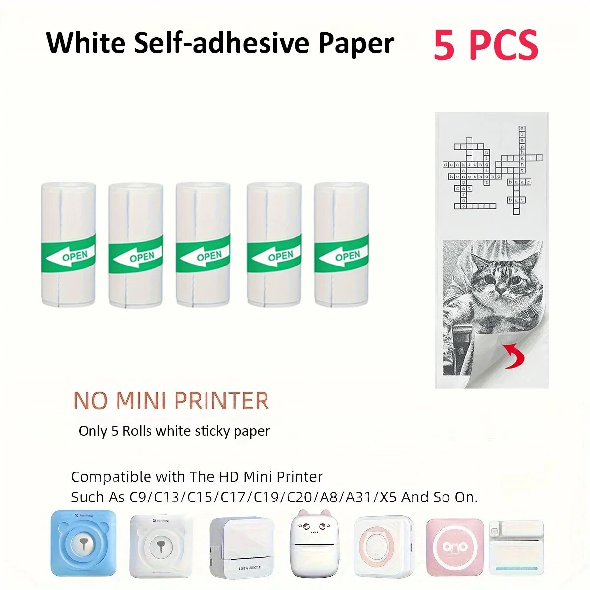 Термоэтикетки для мини-принтера 5Rolls White Sticker