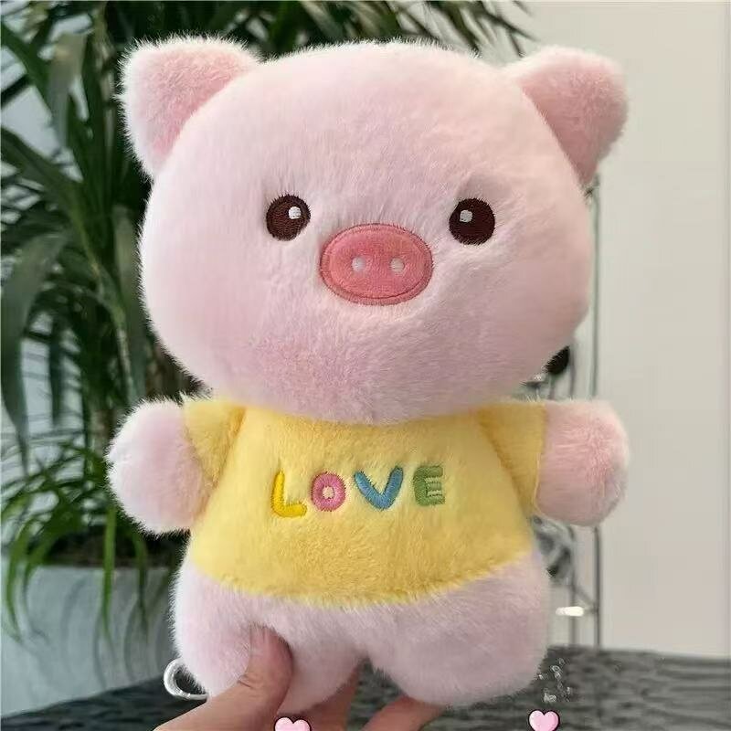 Плюшевая розовая свинка в желтой футболке LOVE, мягкая игрушка 25 см