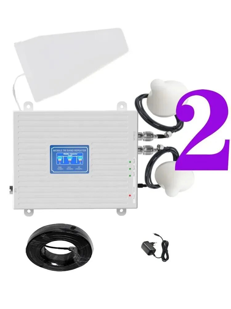 Усилитель сигнала сотовой связи и интернета 900/1800/2100 MHz (для 2G, 3G, 4G) 70 dBi, кабель 15 м, комплект
