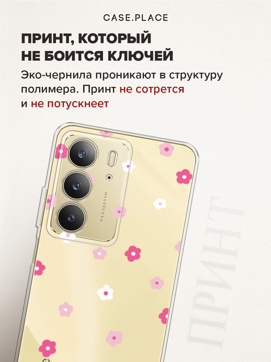 Чехол на Realme C75 4G / Реалми C75 4G с принтом "Весенние цветочки рисунок", прозрачный — фото 1