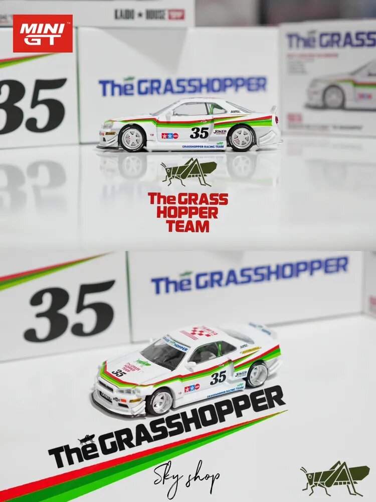 Машинка KAIDO HOUSE x MINI GT 1:64 KHMG167 Nissan Skyline GT-R (R34) TAMIYA x KAIDO HOUSE The GRASSHOPPER V1