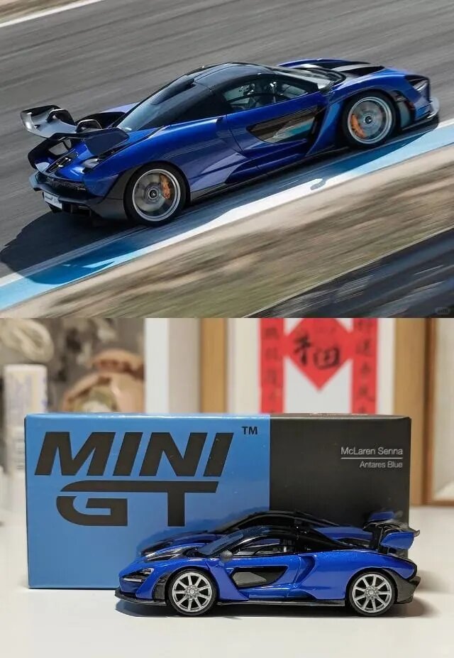 MINI GT 1:64 #232 McLaren Senna Antares Blue Коллекционная машинка