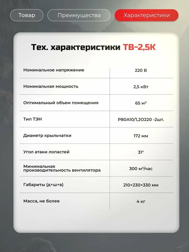 Тепловентилятор "Элвин" ТВ-2.5К — фото 1