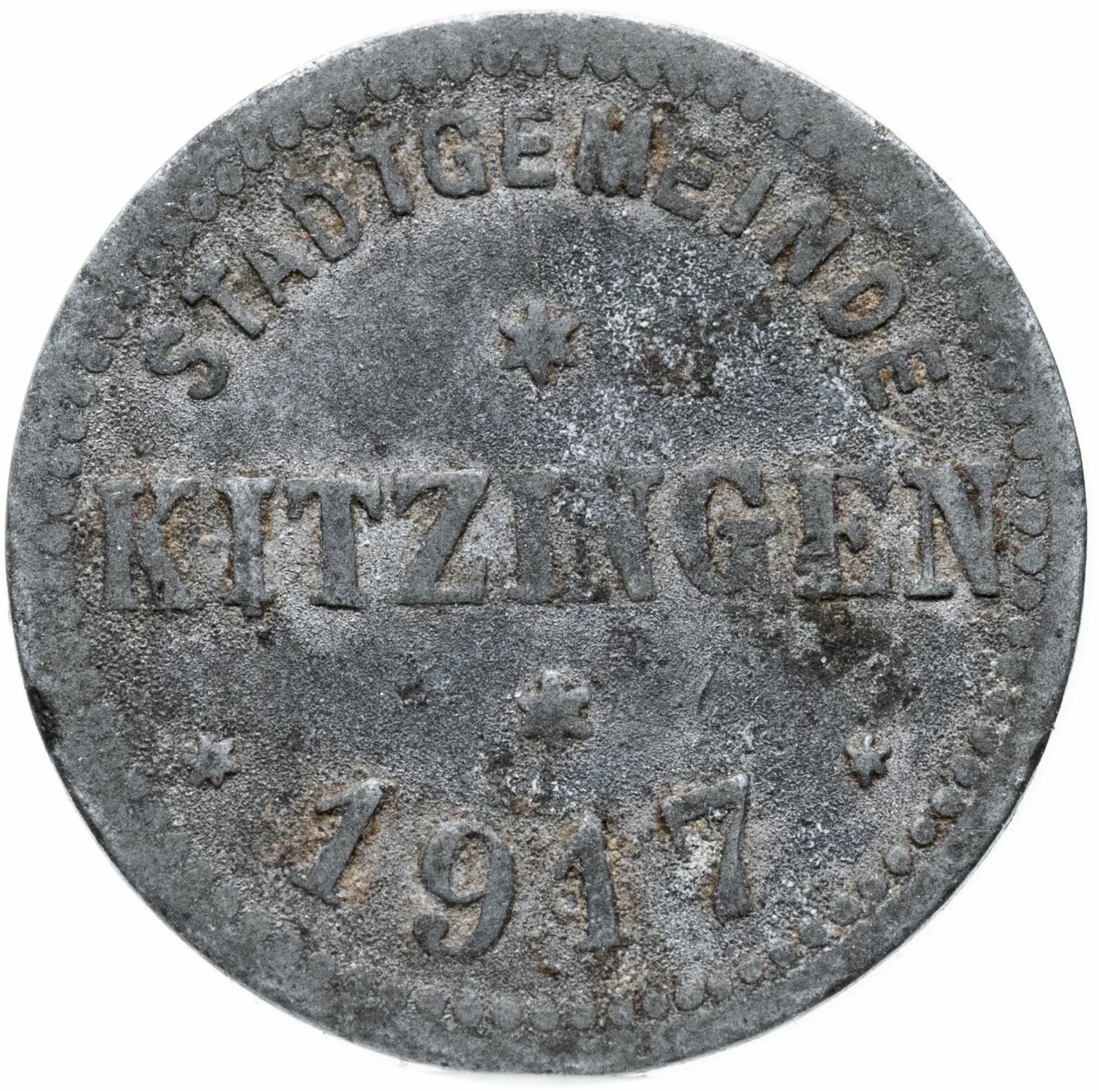 Германия "Китцинген" 5 пфеннигов 1917 нотгельд, Цинк, в сохранности VF