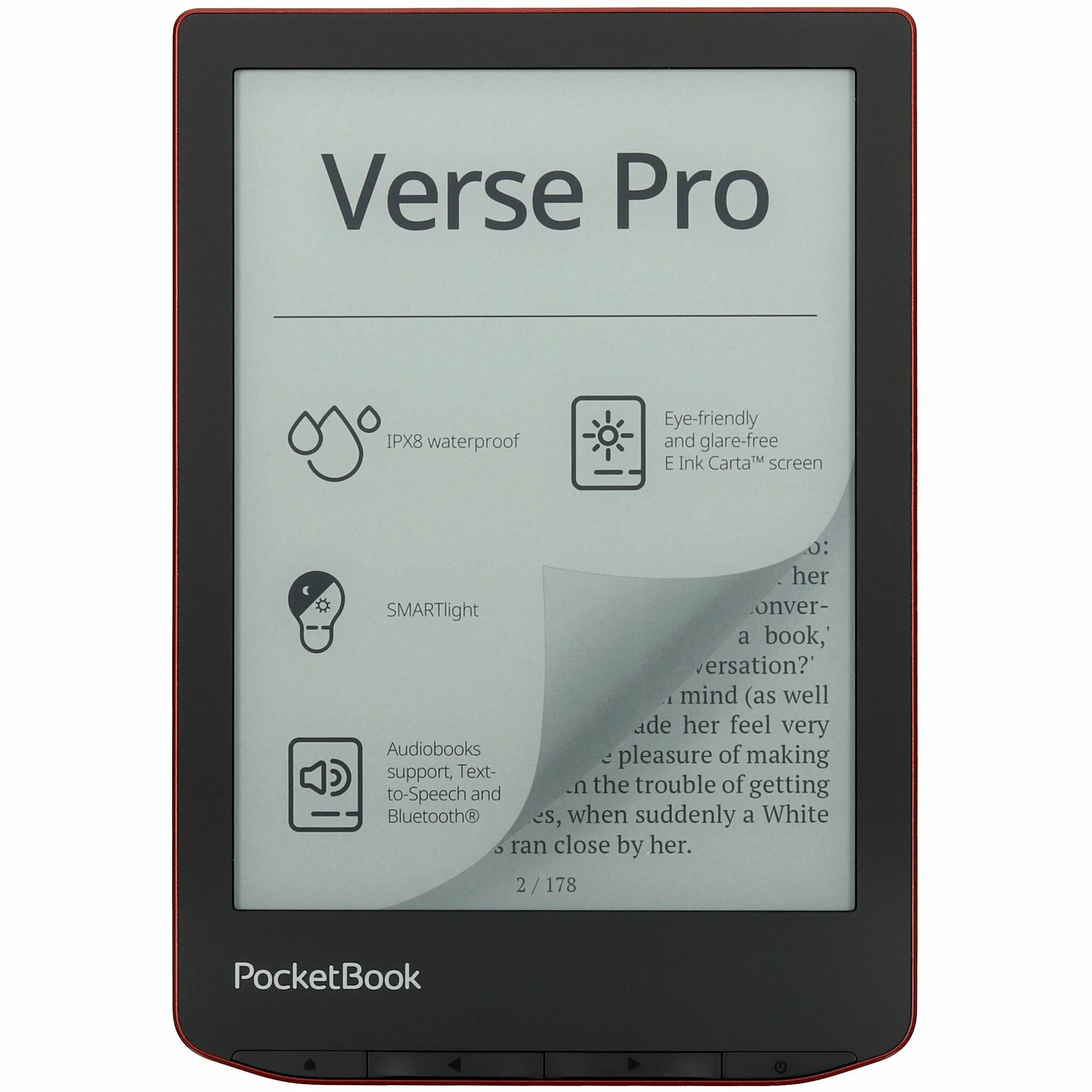 6" Электронная книга PocketBook 634 Verse Pro (PB634-3-WW) красный - 1072x1448, E-Ink Carta, сенсор, подсветка, Wi-Fi, Bluetooth, 1500 мА*ч