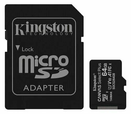 Карта памяти, microSD, 64GB, Kingston (SDCS3/64GBSP)