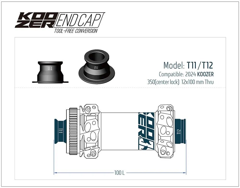 Комплект колпачковT11+T12 /12x100 THRU / для передней втулки Koozer XM490pro/XM490/XM390/XM450