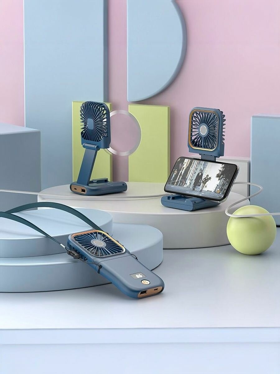 Складной ручной вентилятор с цифровым дисплеем, USB-зарядка, функция повербанка, подставка для телефона, портативный для спорта